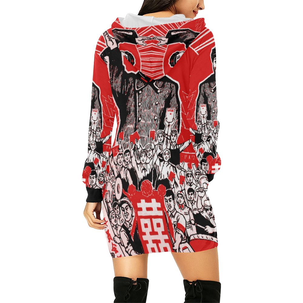 Chairman Mao Zedong Dare to Teach All Over Print Hoodie Mini Dress ...