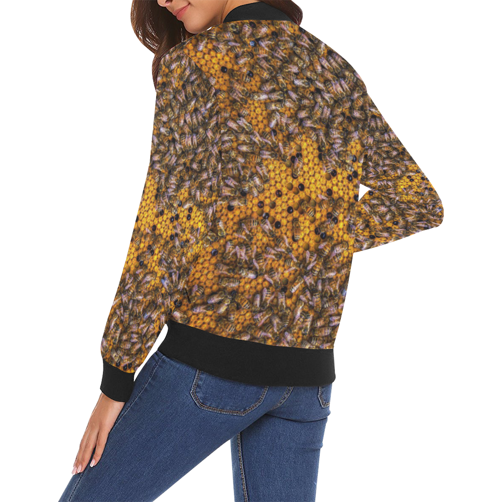 HONEY BEES 3 All Over Print Bomber Jacket for Women (Model H19) | ID ...