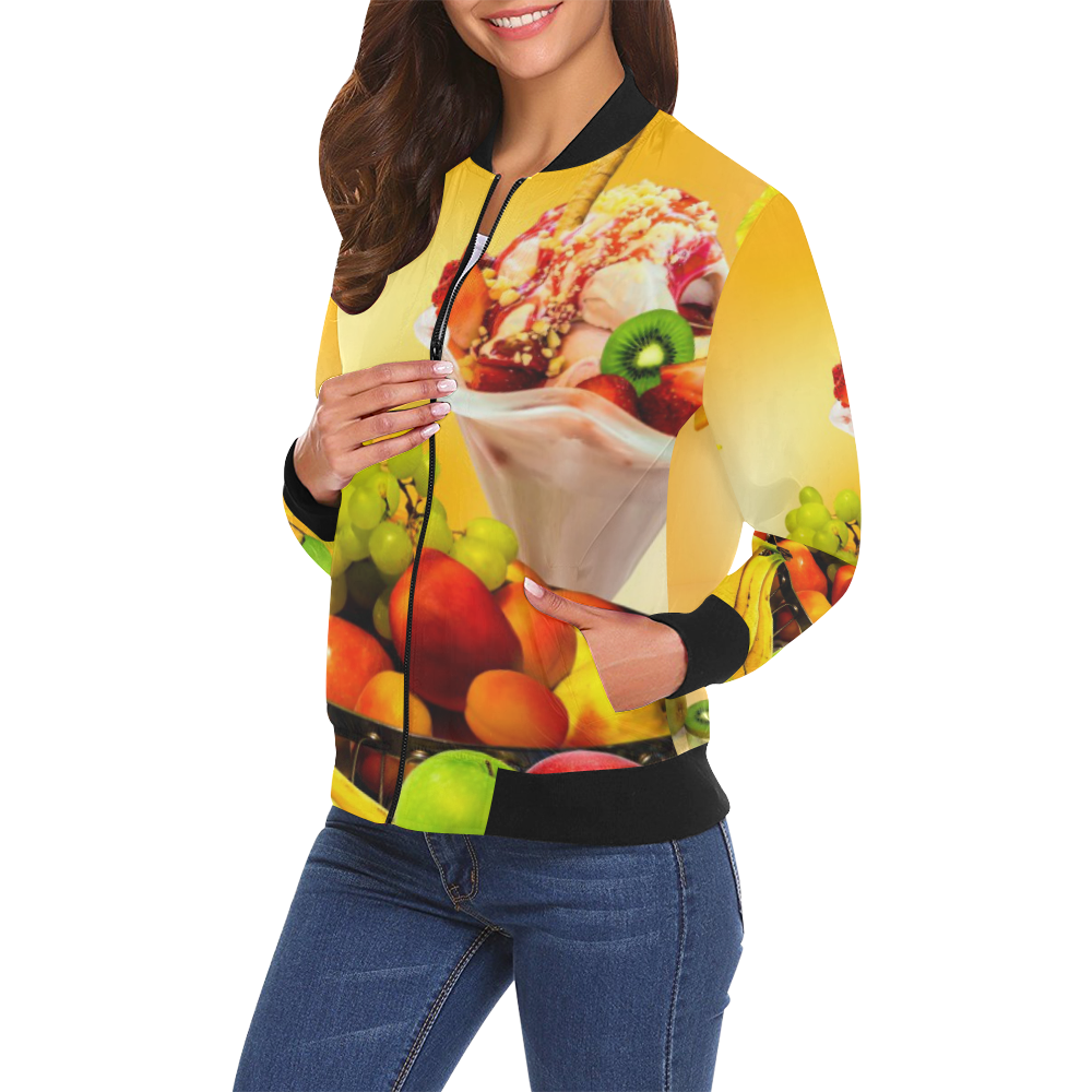 SUMMER FRUIT,ICE CREAM AND ORANGE JUICE All Over Print Bomber Jacket ...