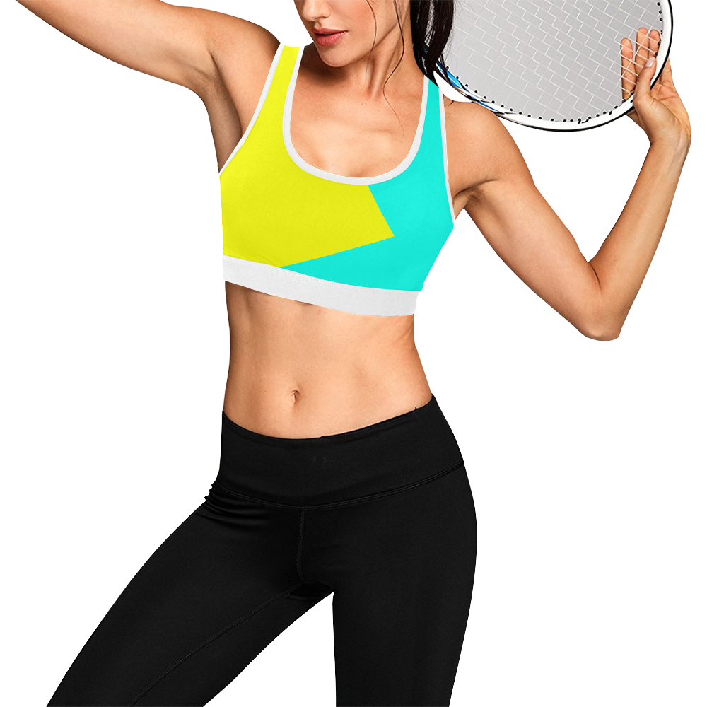 Bright Neon Yellow / Blue Women's All Over Print Sports Bra (Model T52 ...