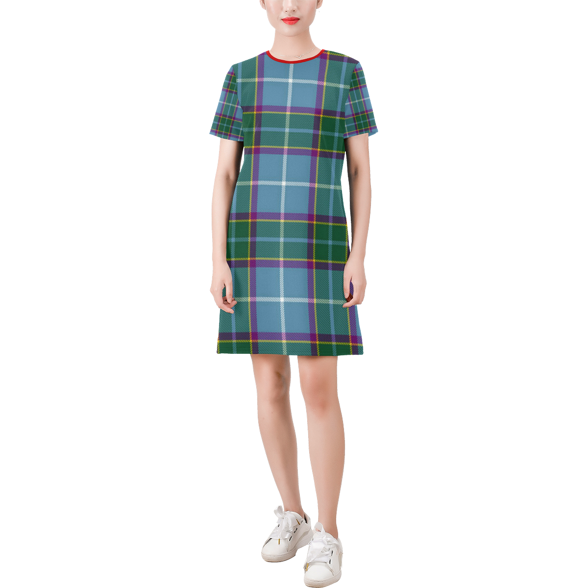 Isle of Man (Laxey Manx) Tartan Short-Sleeve Round Neck A-Line Dress ...