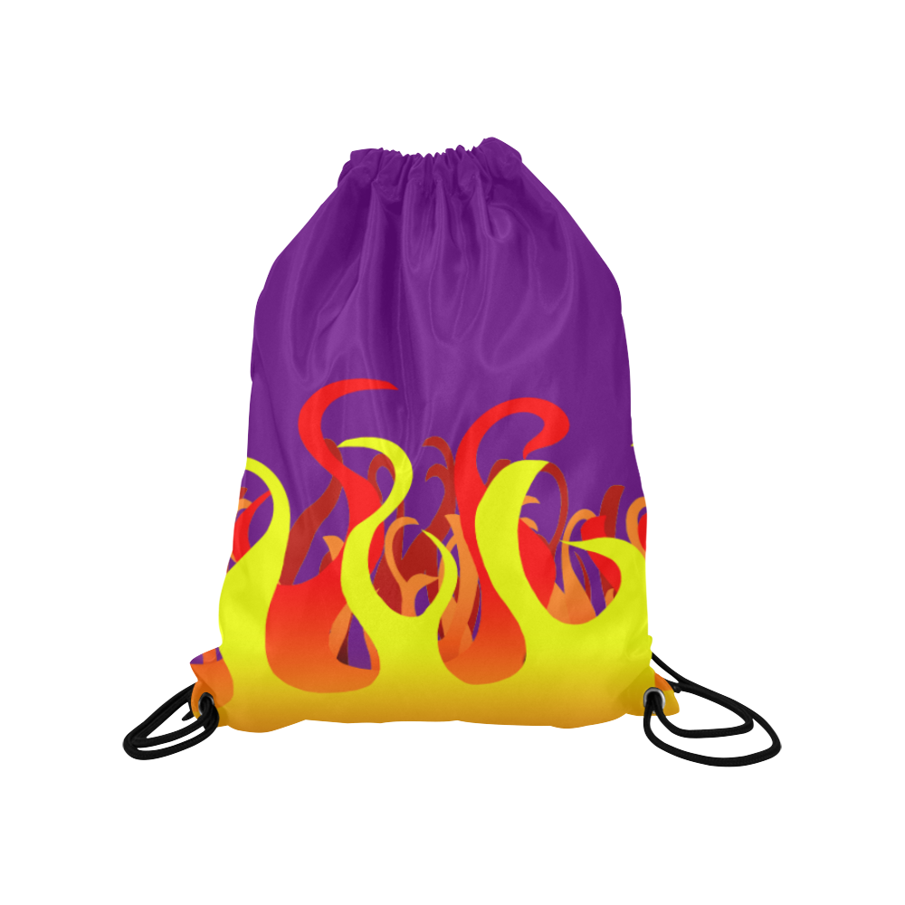 Fire and Flames on Purple Medium Drawstring Bag Model 1604 (Twin Sides ...