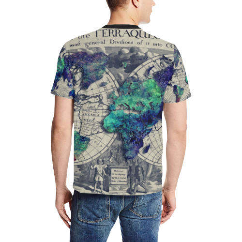 world map #map #worldmap Men's All Over Print T-Shirt (Solid Color Neck ...