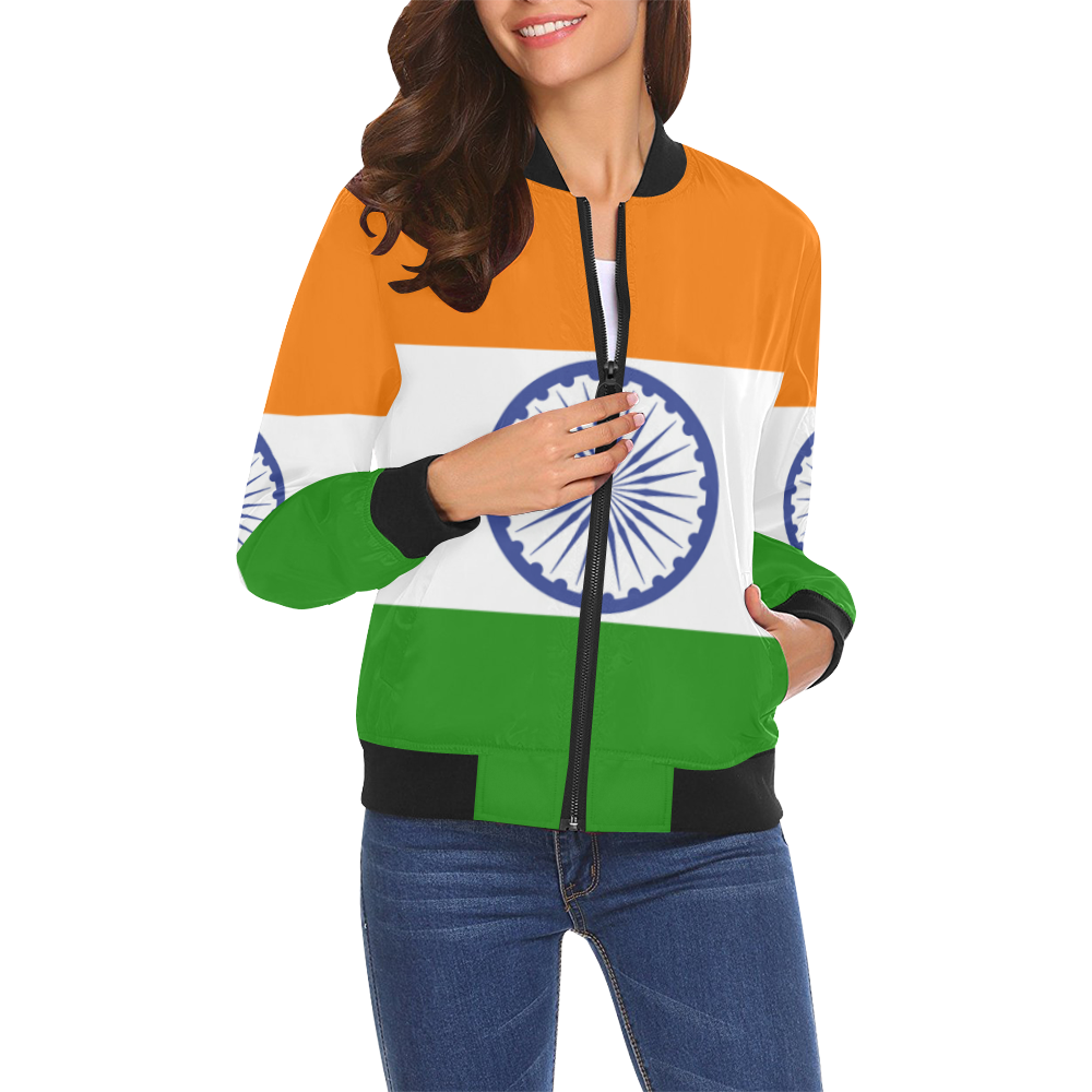 INDIA FLAG All Over Print Bomber Jacket for Women (Model H19) | ID ...