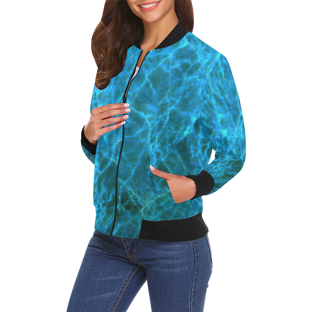 blue scratch pattern All Over Print Bomber Jacket for Women (Model H19 ...