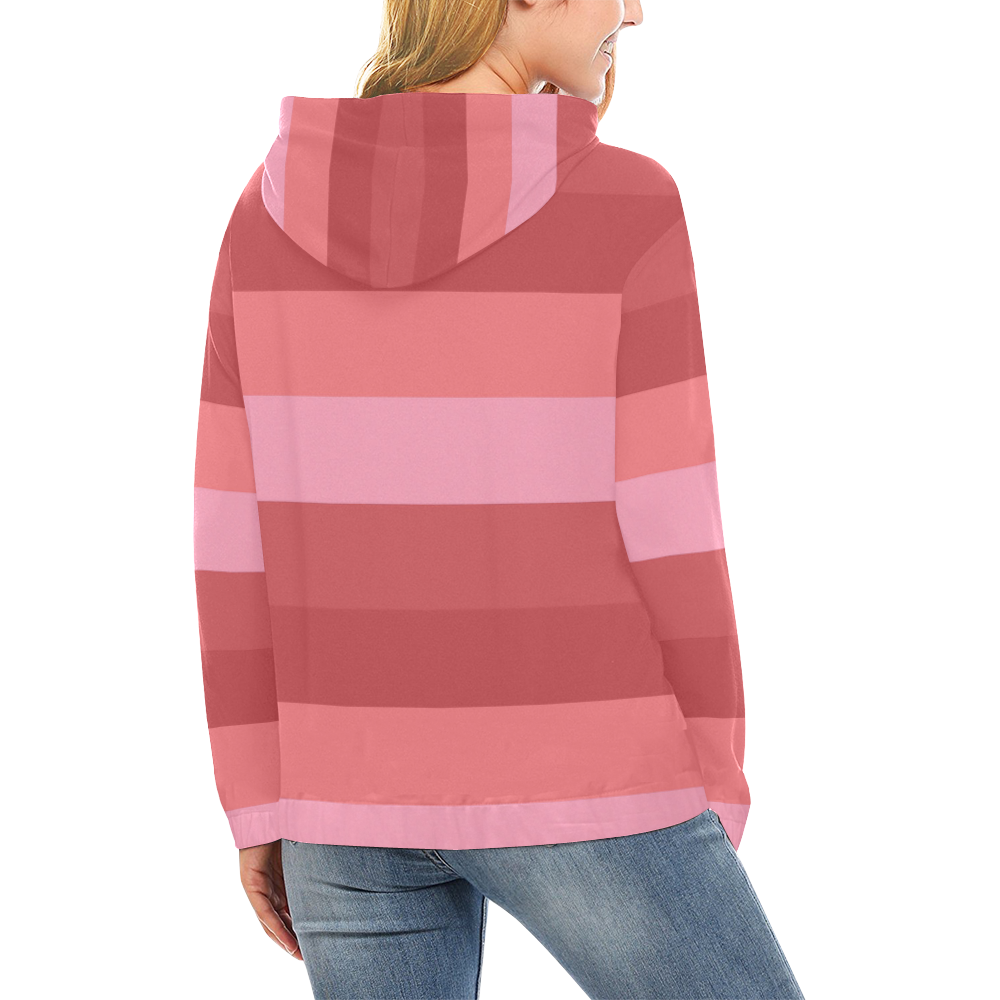 Shades Of Coral Stripes All Over Print Hoodie for Women (USA Size ...
