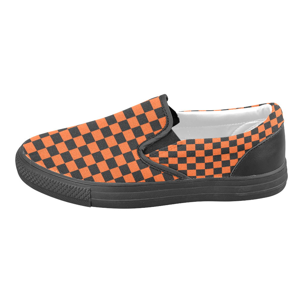 Checkerboard Black and Orange Men's Slip-on Canvas Shoes (Model 019 ...