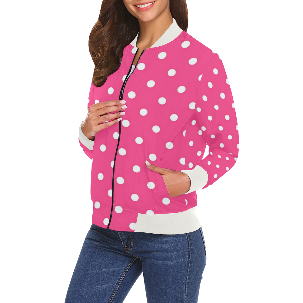 Hot Pink White Dots All Over Print Bomber Jacket for Women (Model H19 ...