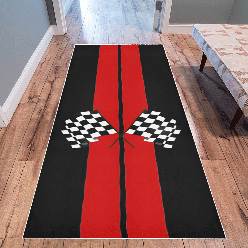 Checkered Flags, Race Car Stripe Black and Red Area Rug 9'6''x3'3 ...