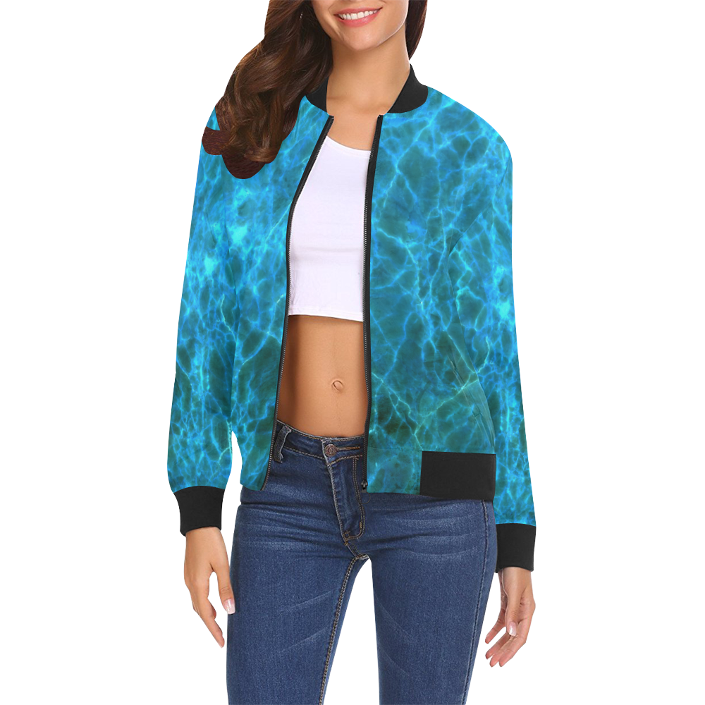 blue scratch pattern All Over Print Bomber Jacket for Women (Model H19 ...