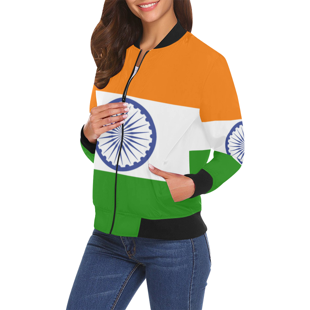 INDIA FLAG All Over Print Bomber Jacket for Women (Model H19) | ID ...