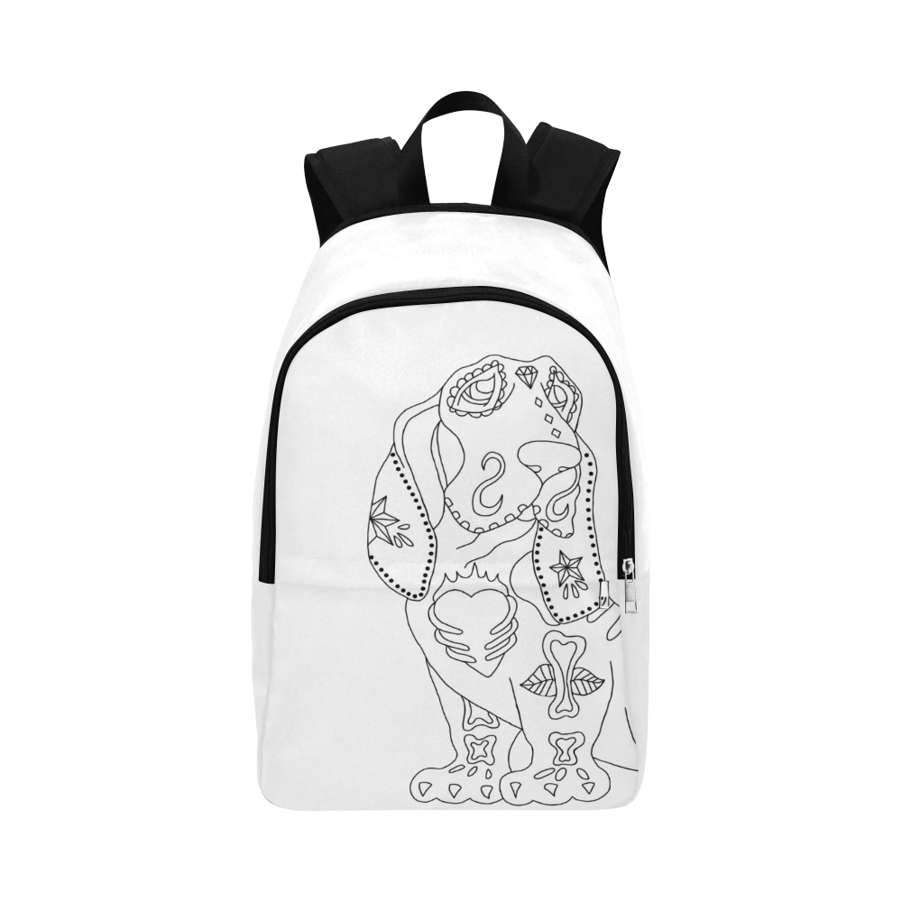 Color Me Basset Hound Sugar Skull Wrap White Fabric Backpack for Adult ...