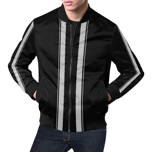 Race Car Stripes Black and Sliver All Over Print Bomber Jacket for Men ...