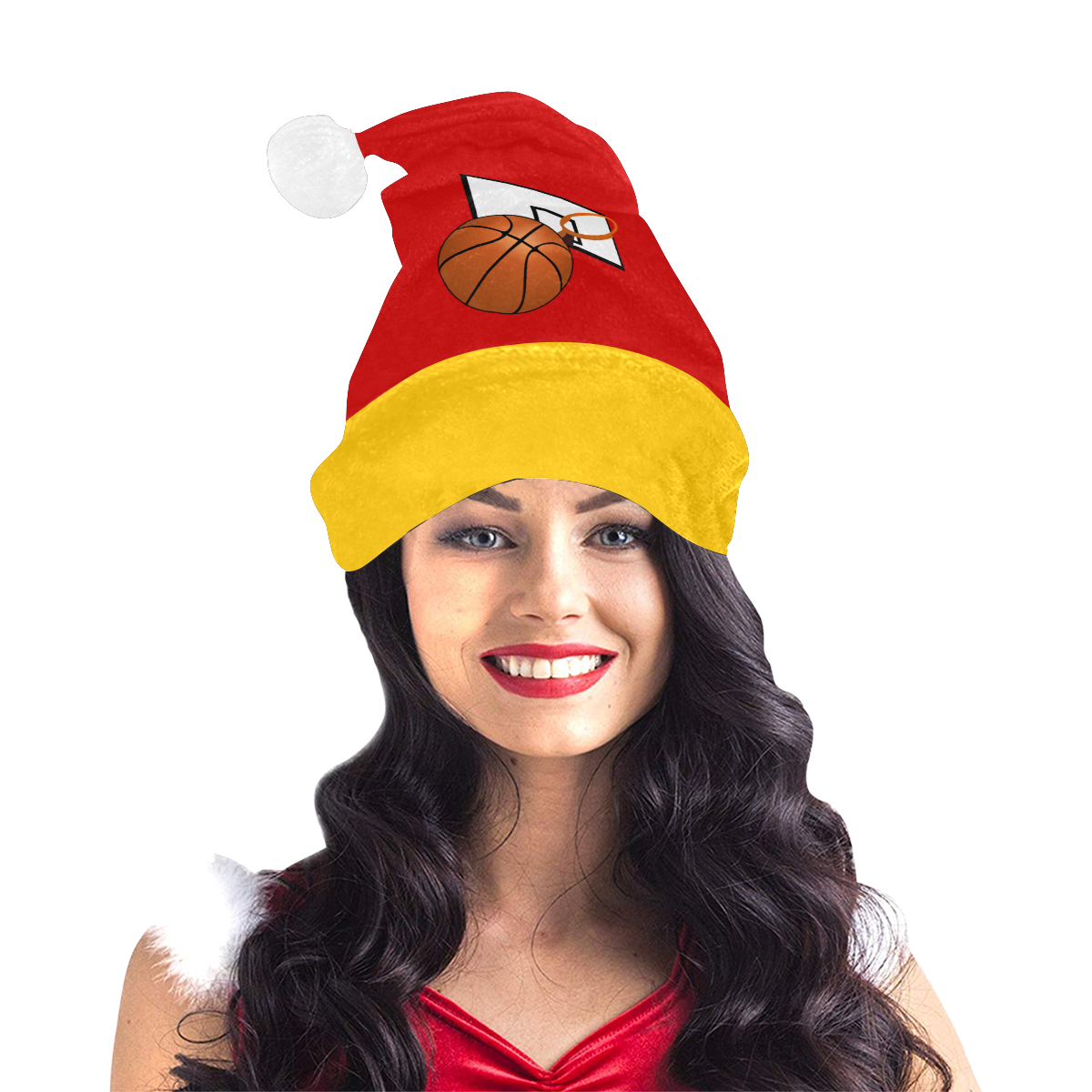 Basketball And Hoop on Red and Yellow Santa Hat | ID: D4217218