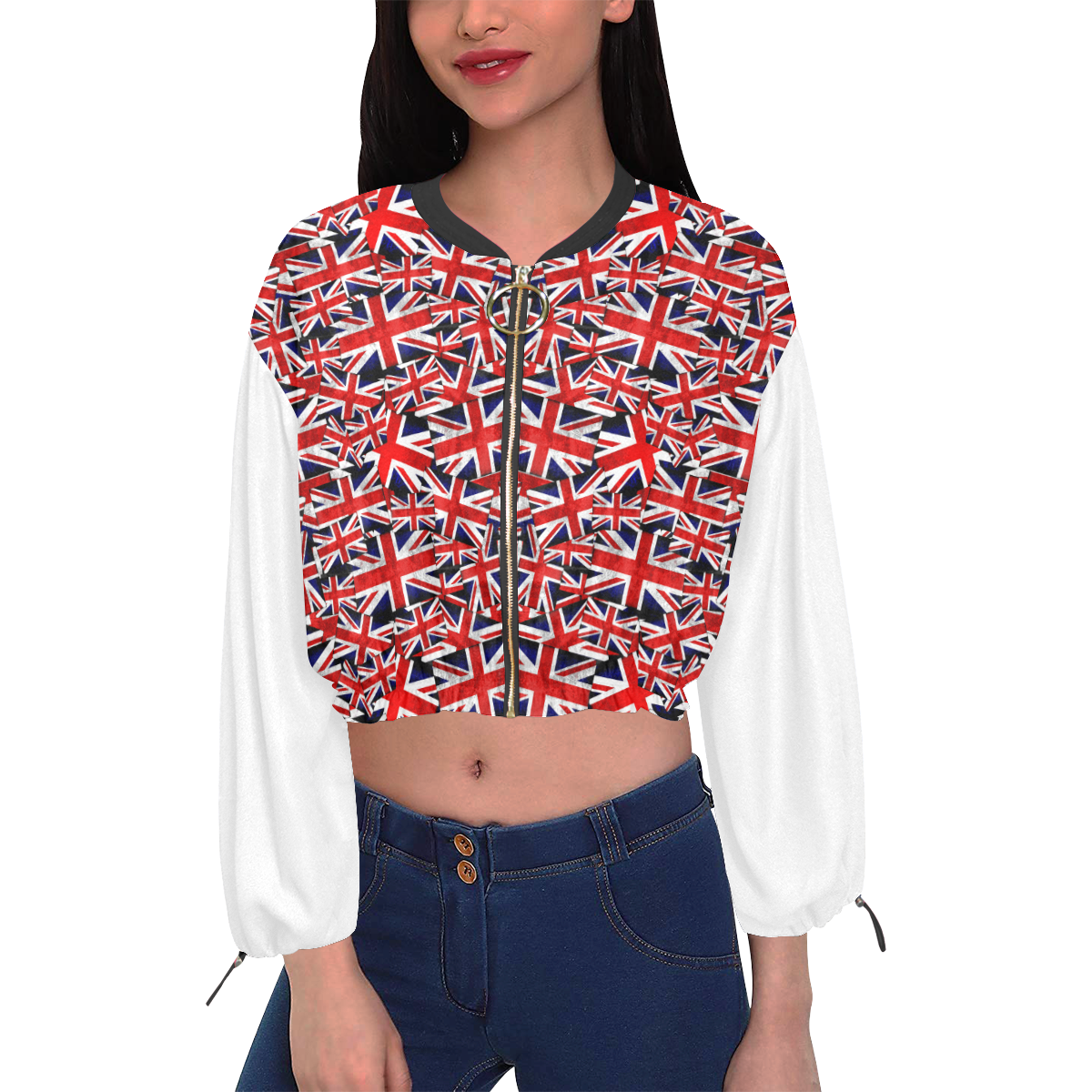 Union Jack British UK Flag (Vest Style) White Cropped Chiffon Jacket ...
