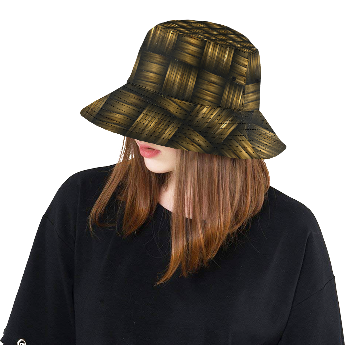 Golden Black Weave All Over Print Bucket Hat | ID: D3114524