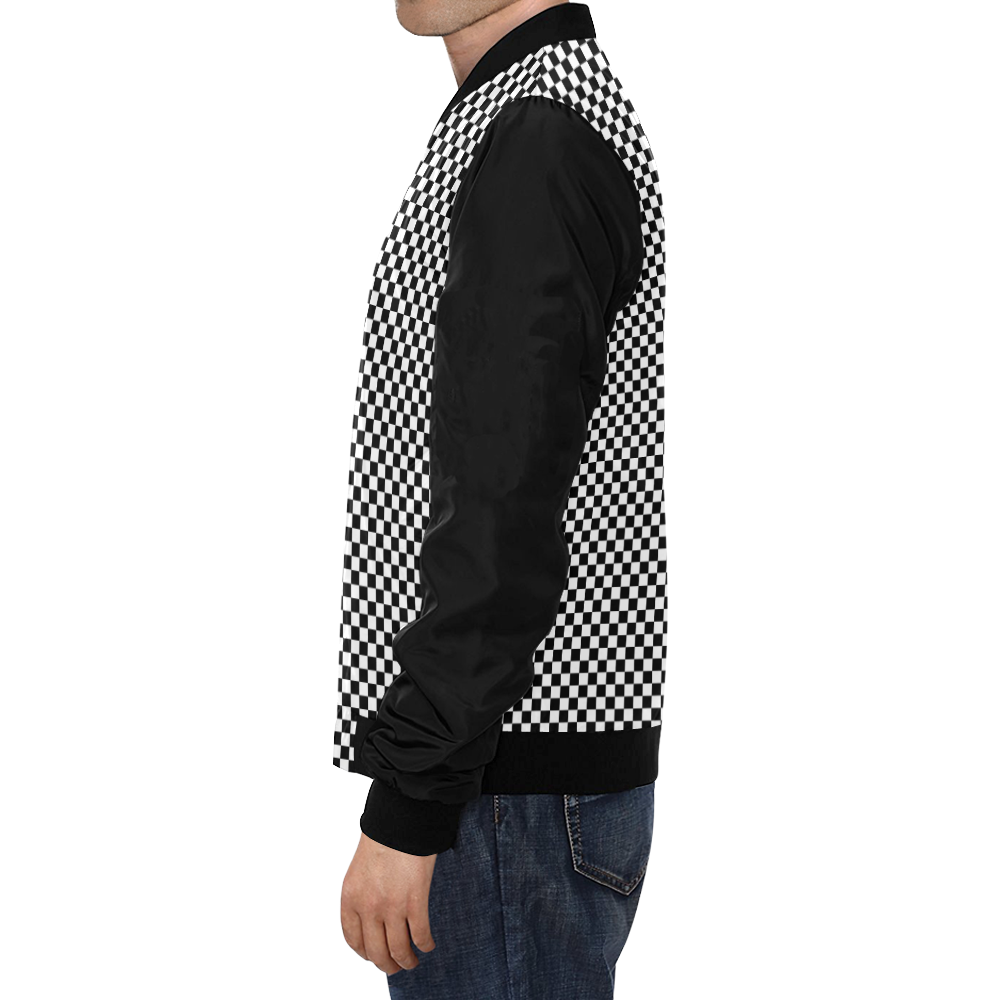 Checkerboard White And Black All Over Print Bomber Jacket for Men/Large ...
