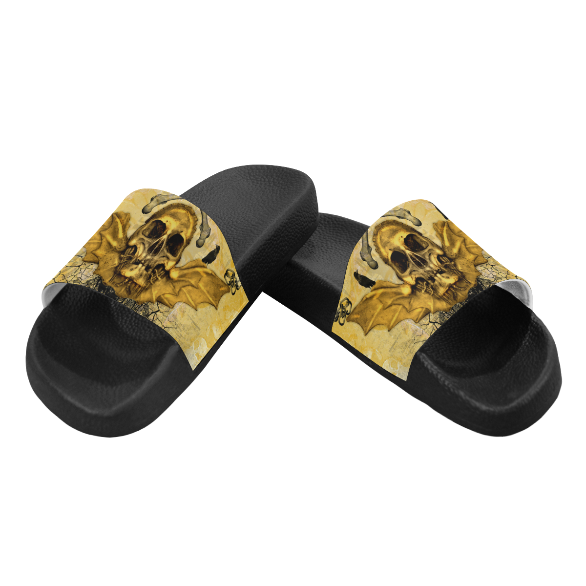 Awesome skull in golden colors Women's Slide Sandals (Model 057) | ID ...