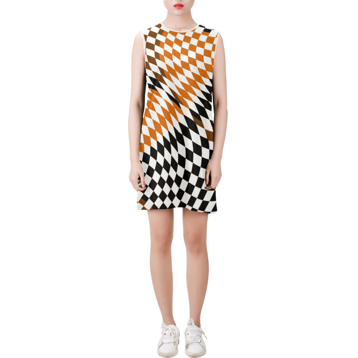 CUBES 5 Sleeveless Round Neck Shift Dress (Model D51) | ID: D5064048