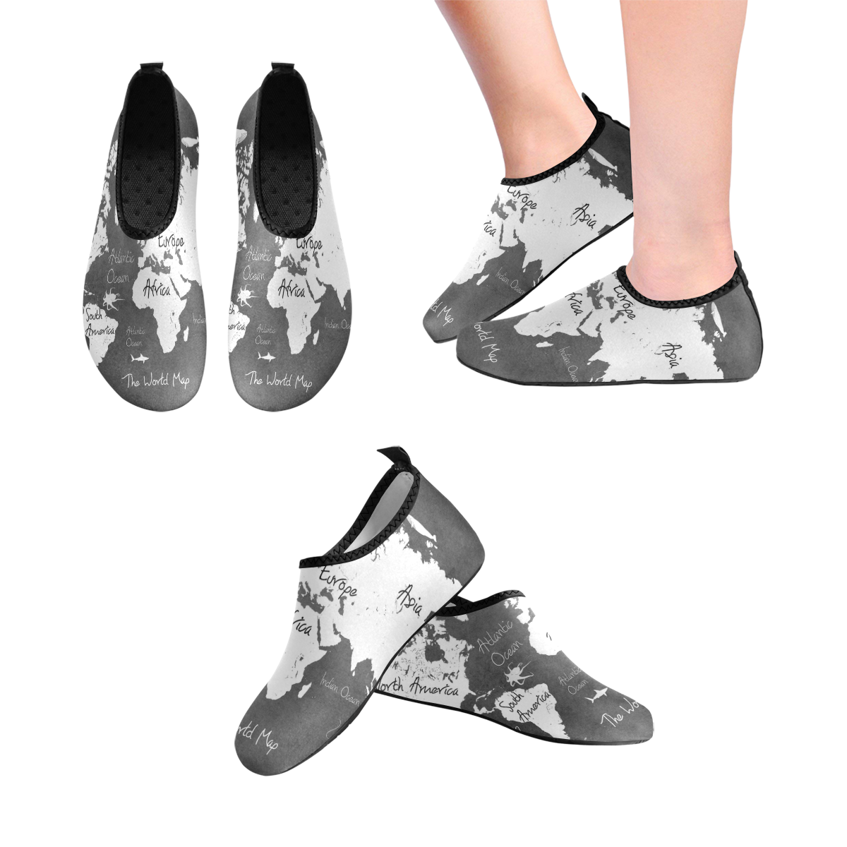 world map Kids' Slip-On Water Shoes (Model 056) | ID: D3749698