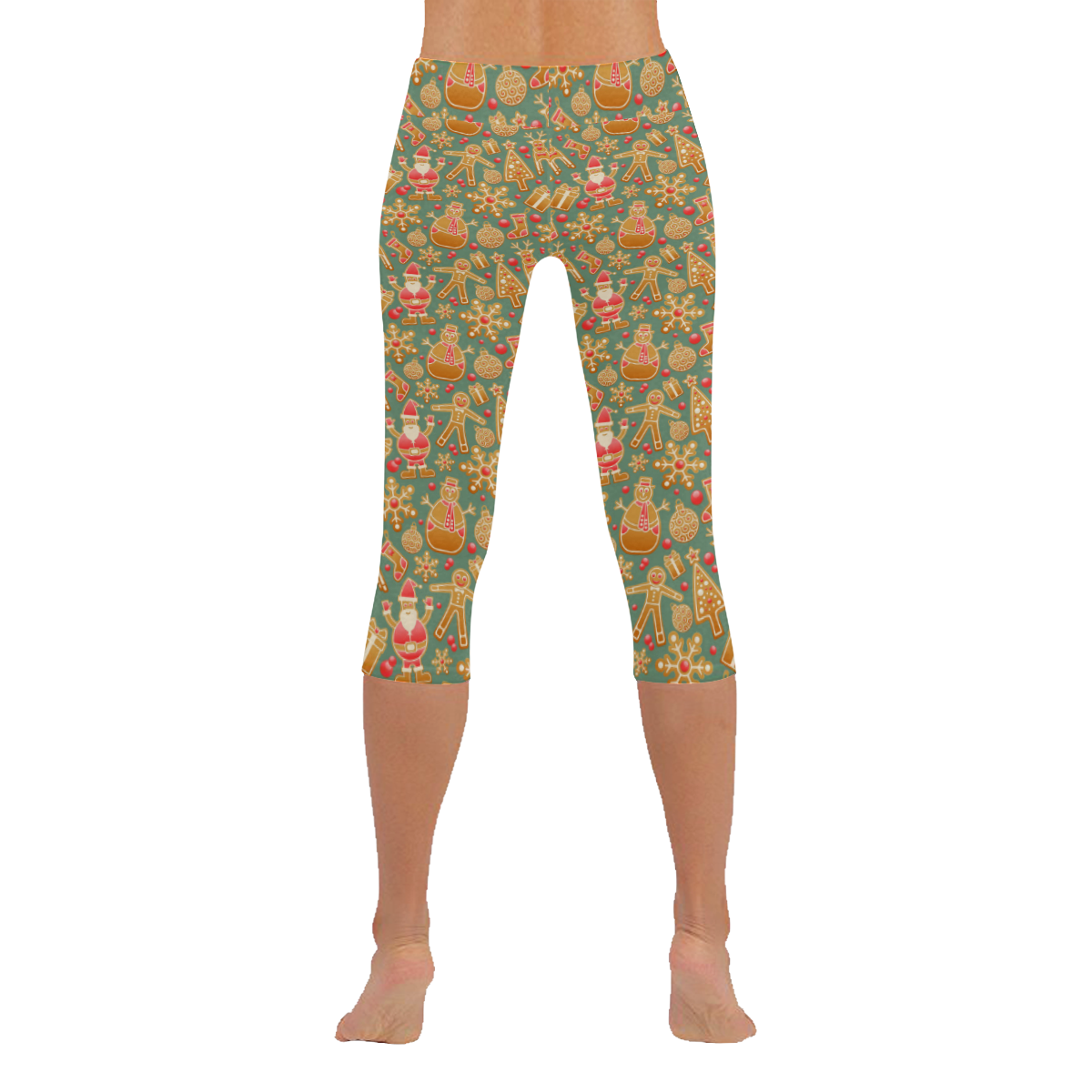 Christmas Gingerbread Icons Pattern Women's Low Rise Capri Leggings ...