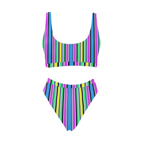 Vivid Colored Stripes 1 Sport Top & High-Waisted Bikini Swimsuit (Model ...