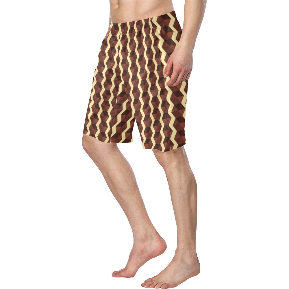 Brown and Gold Print Men's Swim Trunk (Model L21) | ID: D2981777