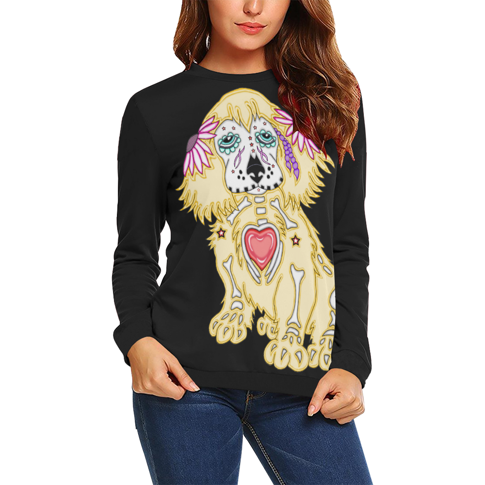 Cocker Spaniel Sugar Skull Black All Over Print Crewneck Sweatshirt for ...