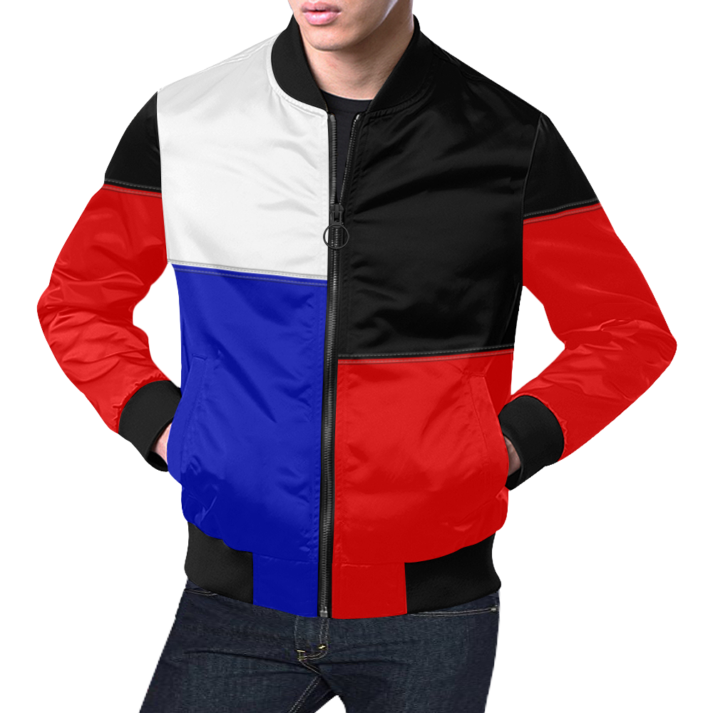 Red Black and Blue Blocks All Over Print Bomber Jacket for Men/Large ...