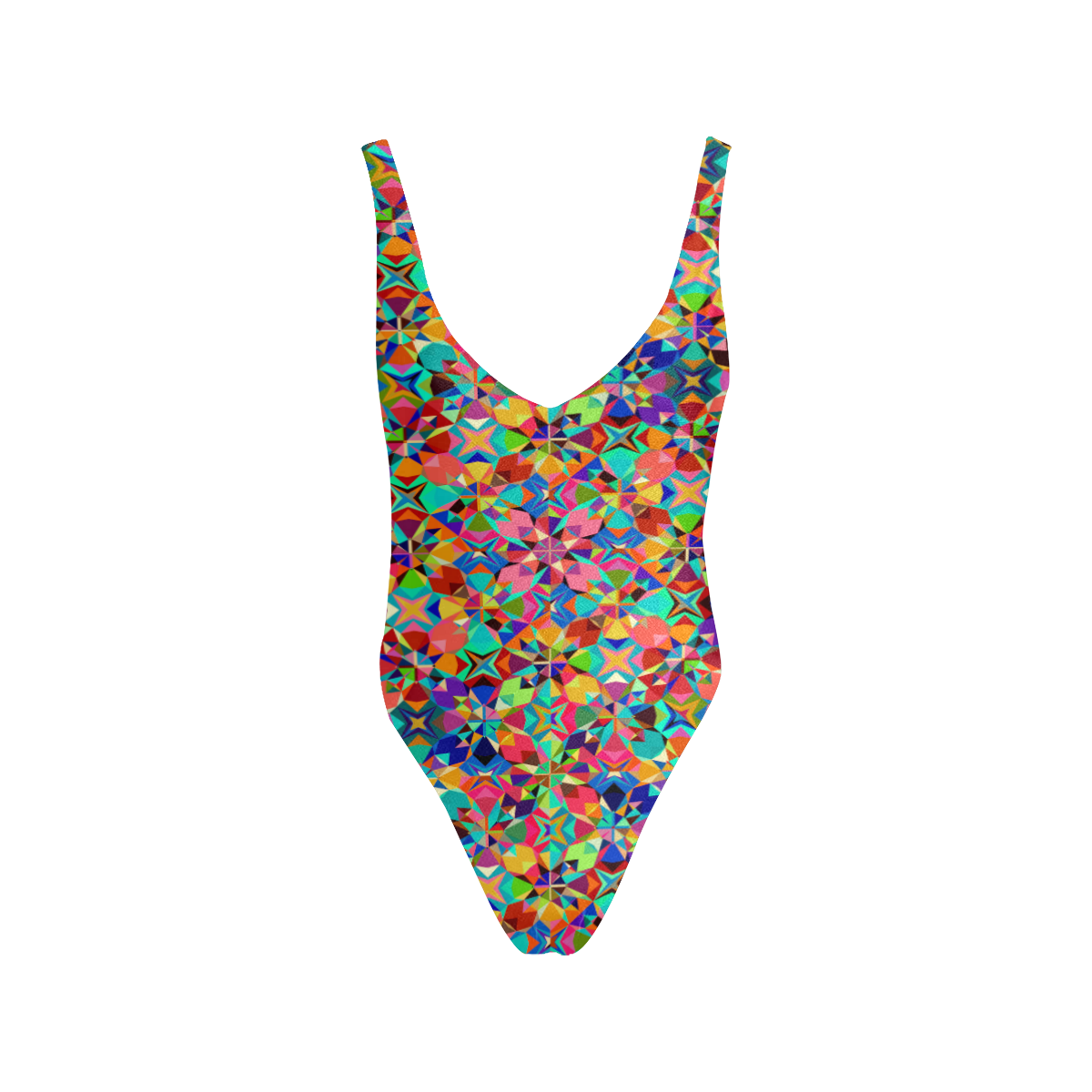 Multicolored Geometric Pattern Sexy Low Back One-Piece Swimsuit (Model ...