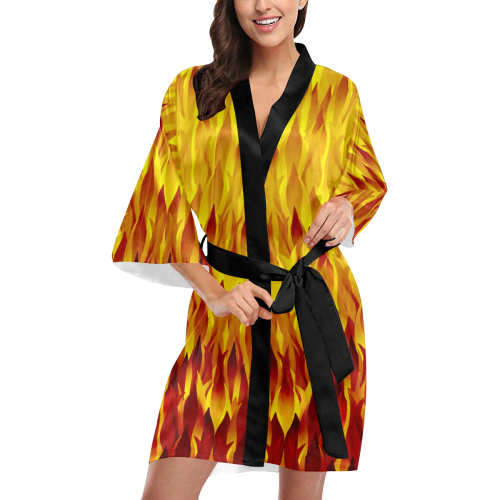 Hot Fire and Flames Illustration Kimono Robe | ID: D3789420