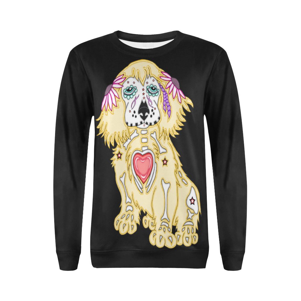 Cocker Spaniel Sugar Skull Black All Over Print Crewneck Sweatshirt for ...