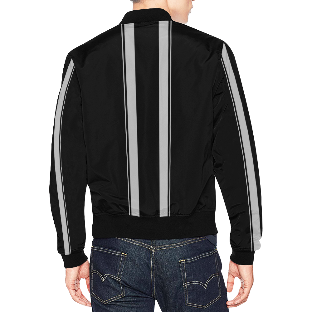 Race Car Stripes Black and Sliver All Over Print Bomber Jacket for Men ...