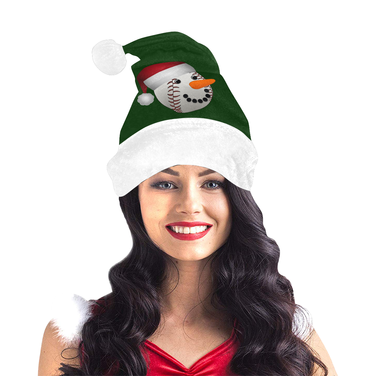 Christmas Santa Hat Baseball Cute Face Green Santa Hat | ID: D4146333