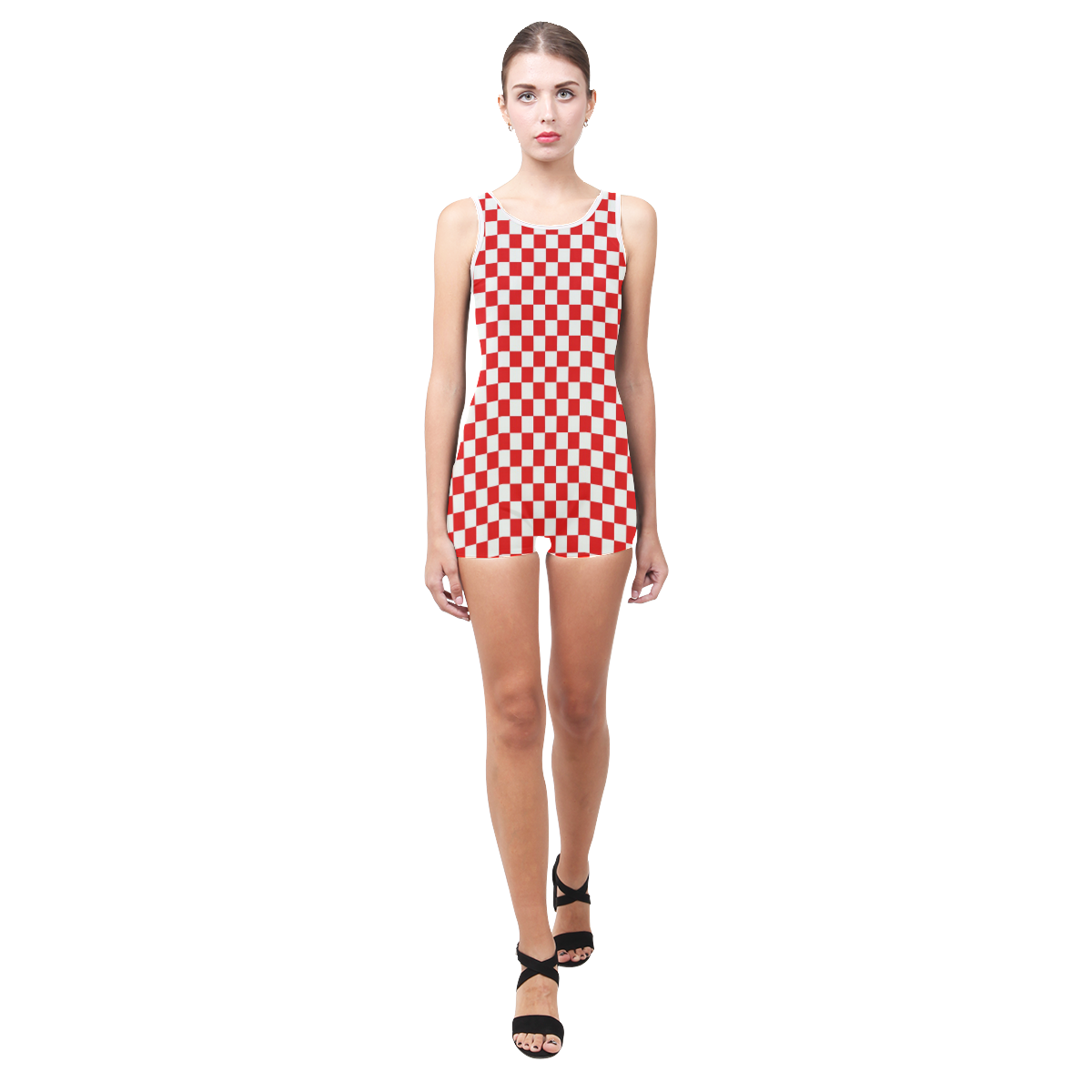 Bright Red Gingham Classic One Piece Swimwear (Model S03) | ID: D2462823