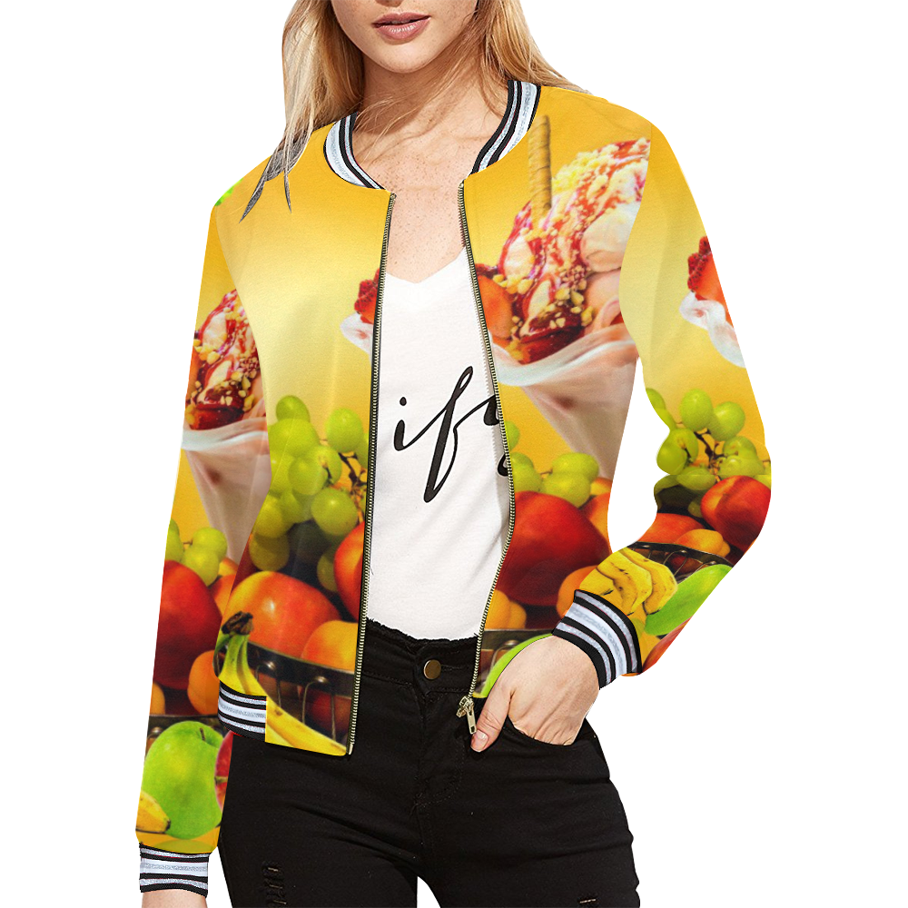 SUMMER FRUIT,ICE CREAM AND ORANGE JUICE All Over Print Bomber Jacket ...