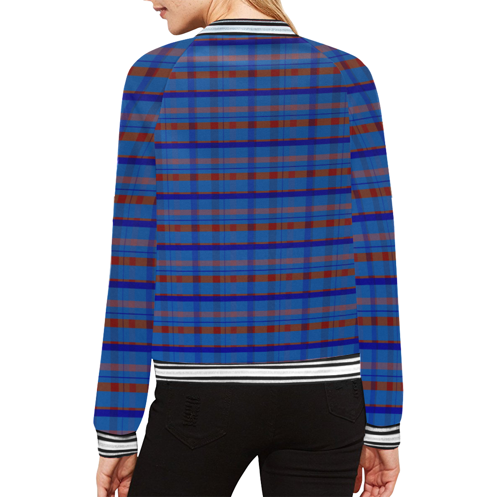 Royal Blue plaid style All Over Print Bomber Jacket for Women (Model ...