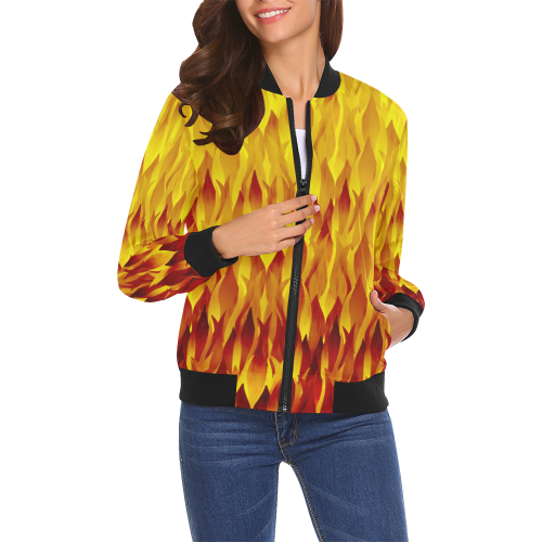 Hot Fire and Flames Illustration All Over Print Bomber Jacket for Women ...
