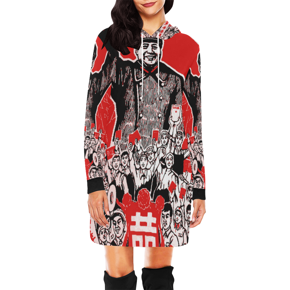 Chairman Mao Zedong Dare to Teach All Over Print Hoodie Mini Dress ...