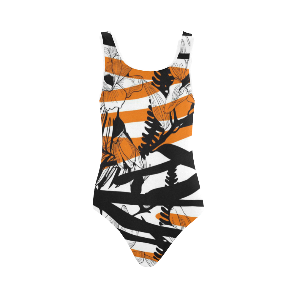 Floral Tiger Print Vest One Piece Swimsuit (Model S04) | ID: D4040230