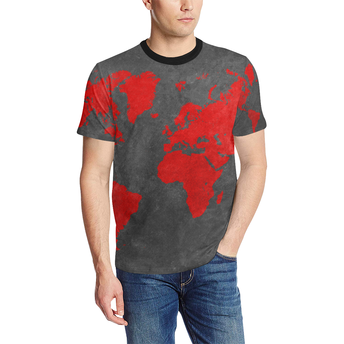 world map #map #worldmap Men's All Over Print T-Shirt (Solid Color Neck ...