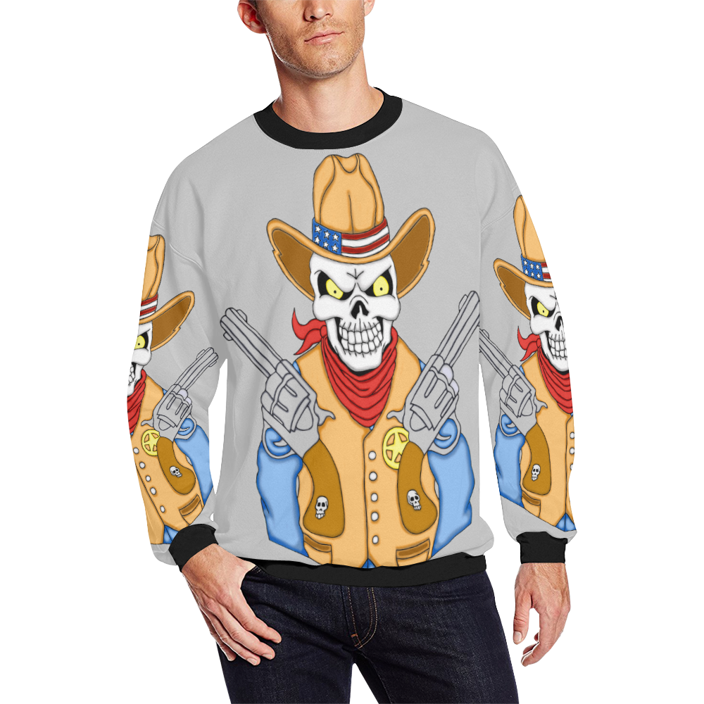 Sheriff Cowboy Sugar Skull Lt Grey Men's Oversized Fleece Crew ...