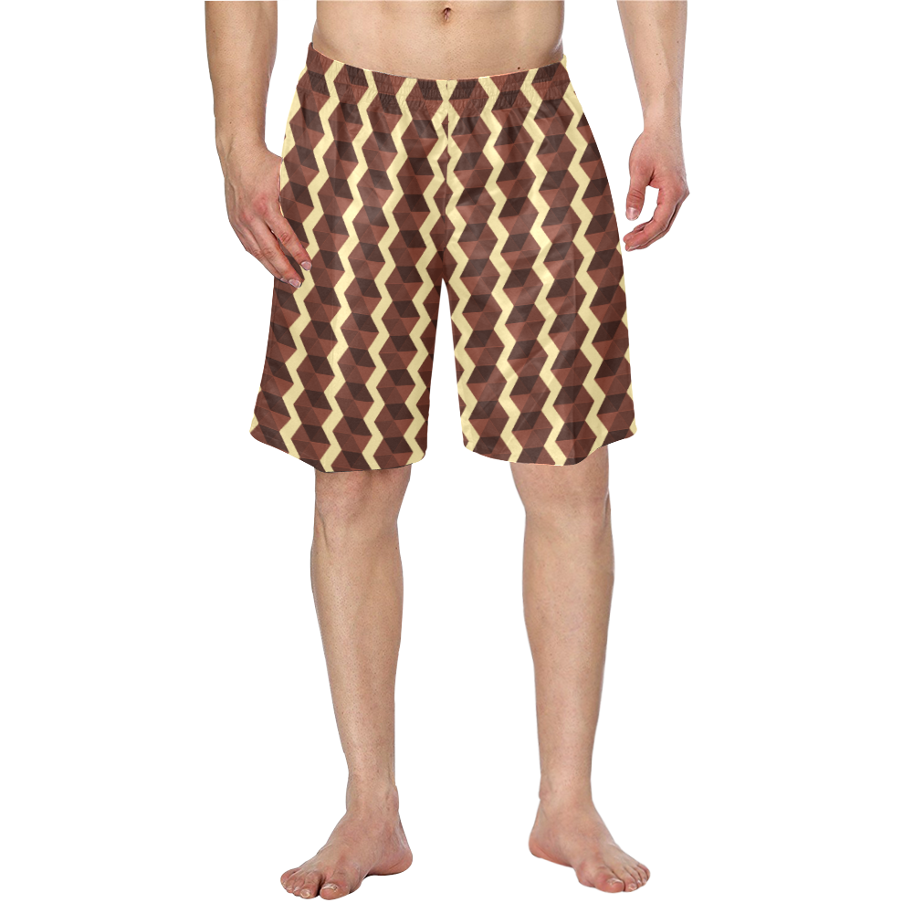 Brown and Gold Print Men's Swim Trunk (Model L21) | ID: D2981777