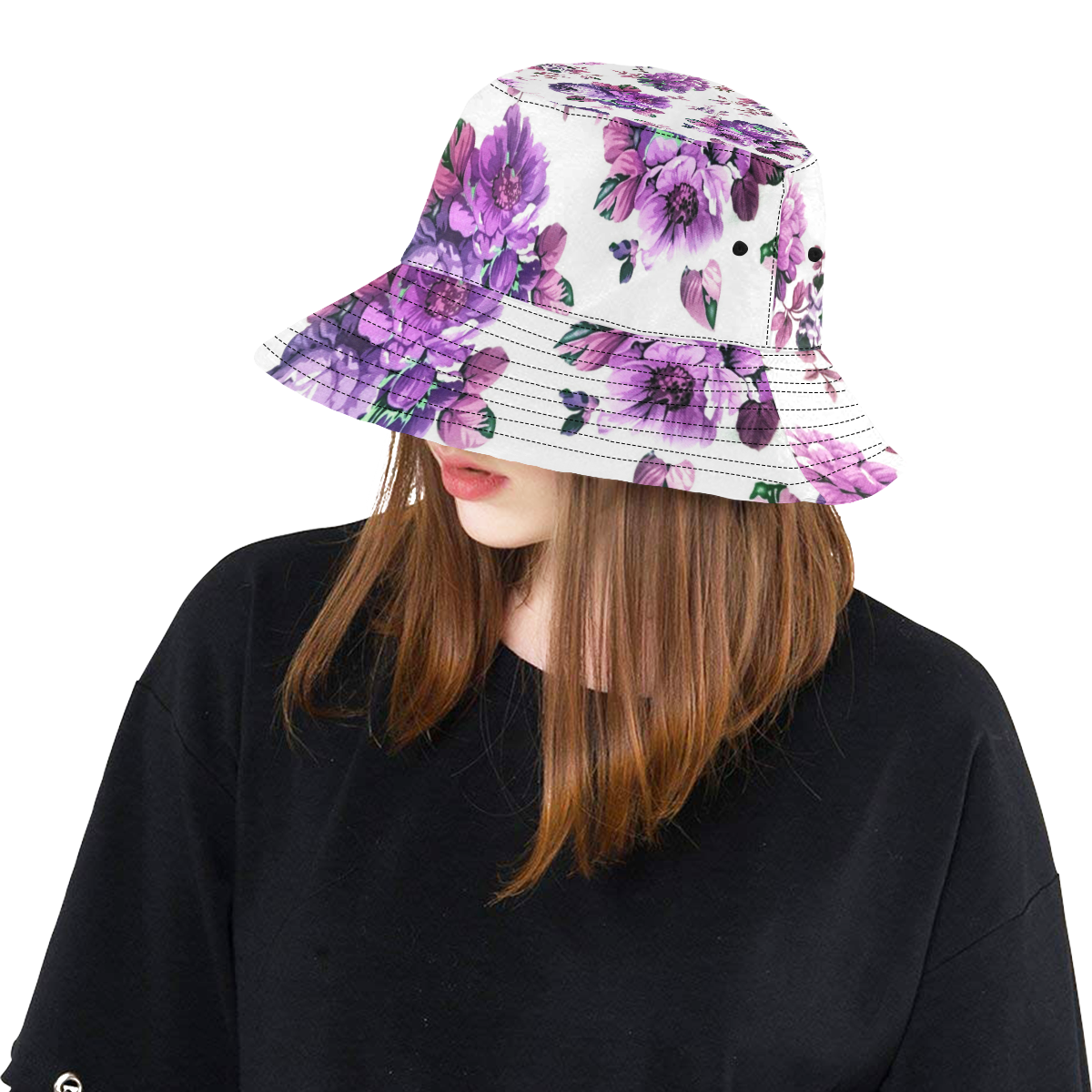 Textured Flowers Purple All Over Print Bucket Hat | ID: D3079313