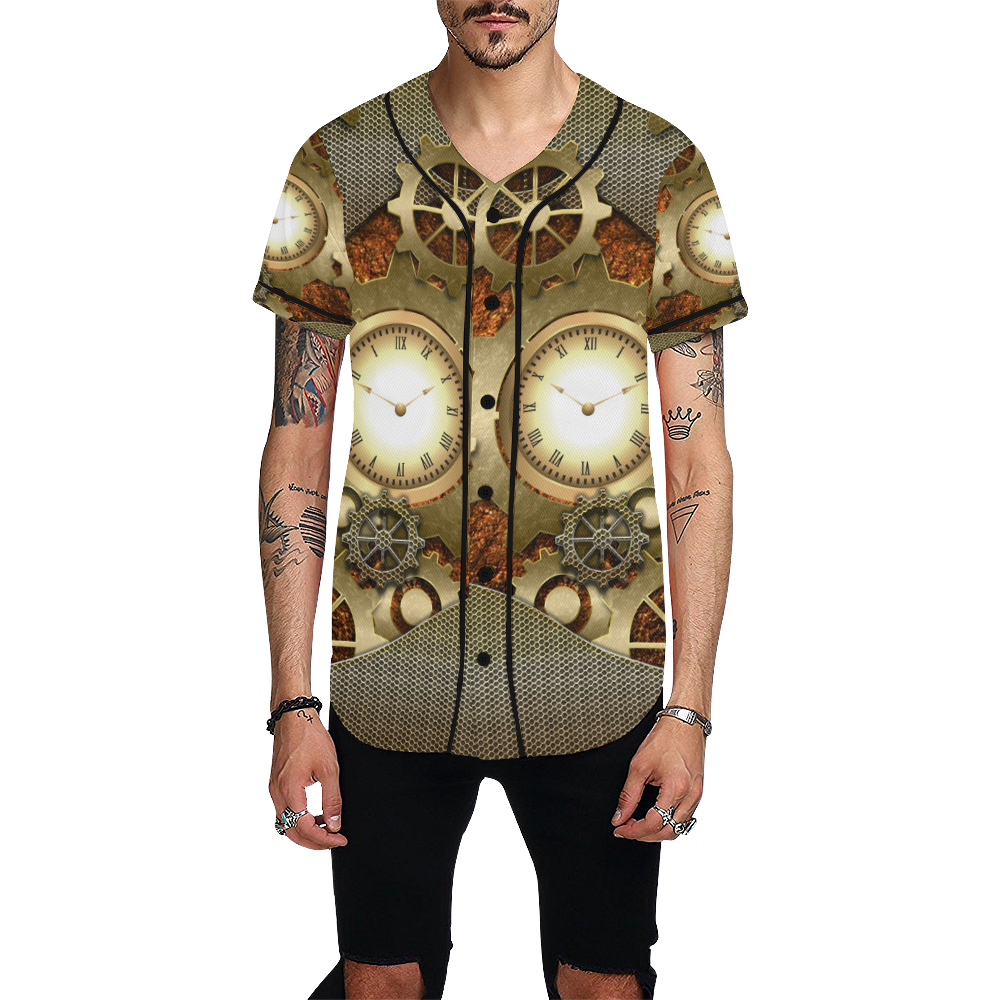 Steampunk in gold All Over Print Baseball Jersey for Men (Model T50 ...