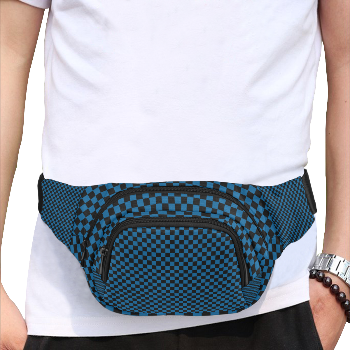 Checkerboard Classic Blue and Black Fanny Pack/Small (Model 1677) | ID ...