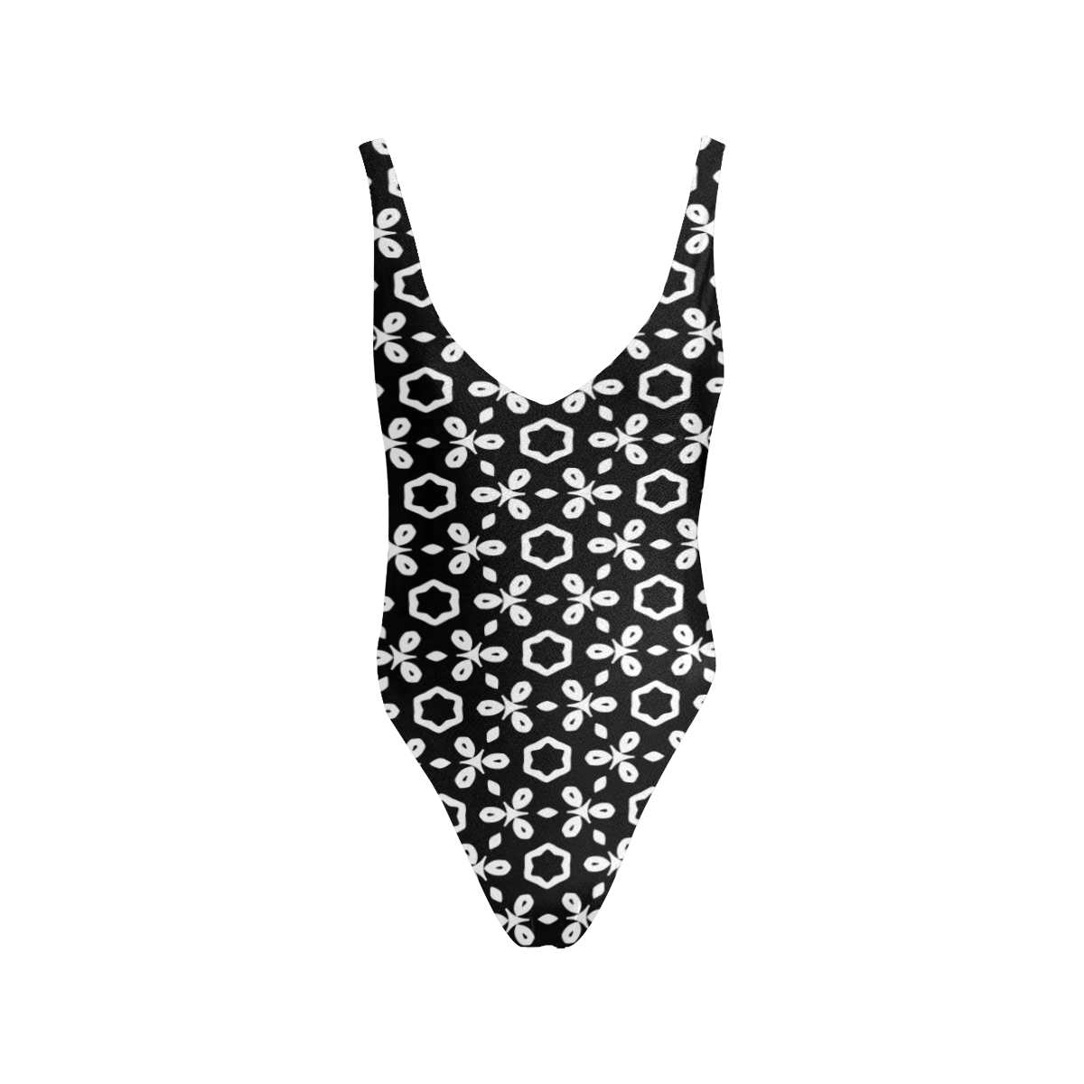 geometric pattern black and white Sexy Low Back One-Piece Swimsuit ...