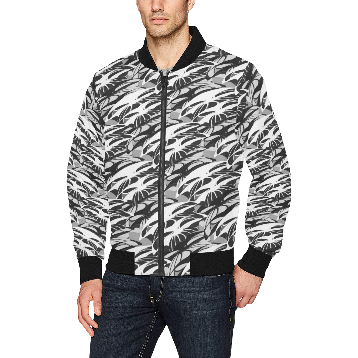 Alien Troops - Black & White All Over Print Bomber Jacket for Men ...