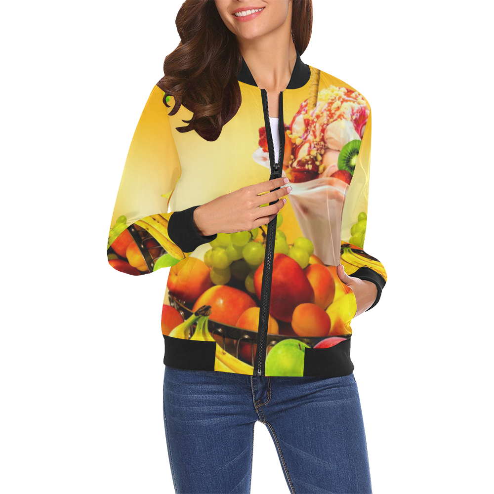 SUMMER FRUIT,ICE CREAM AND ORANGE JUICE All Over Print Bomber Jacket ...