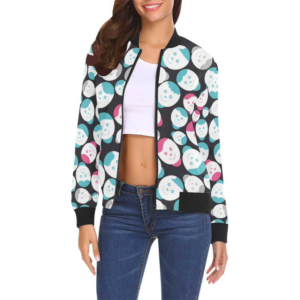 cartoon smiley faces All Over Print Bomber Jacket for Women (Model H19 ...